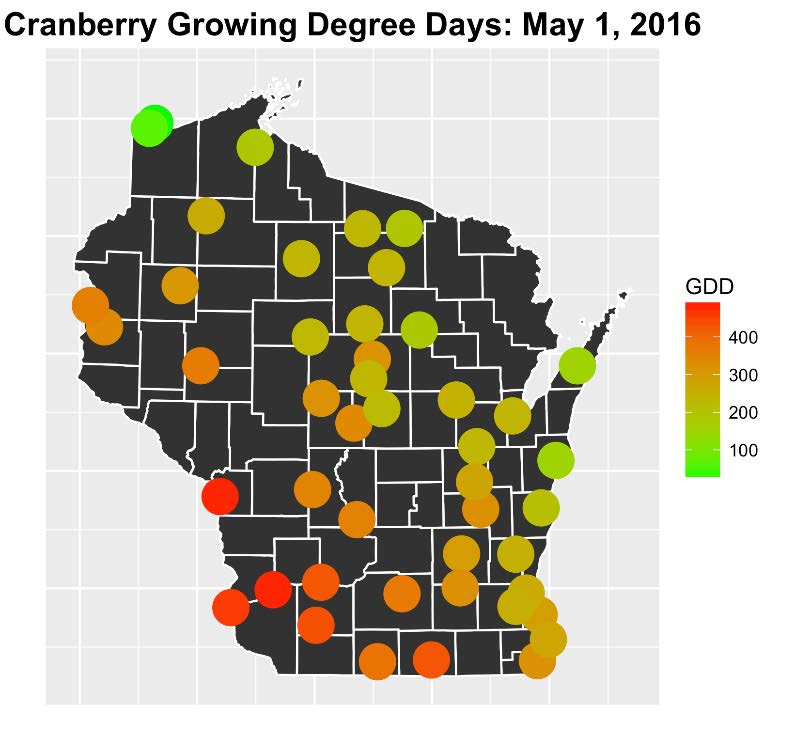 Cranberry Degree Day Map and Update May 2, 2016 – Wisconsin Fruit