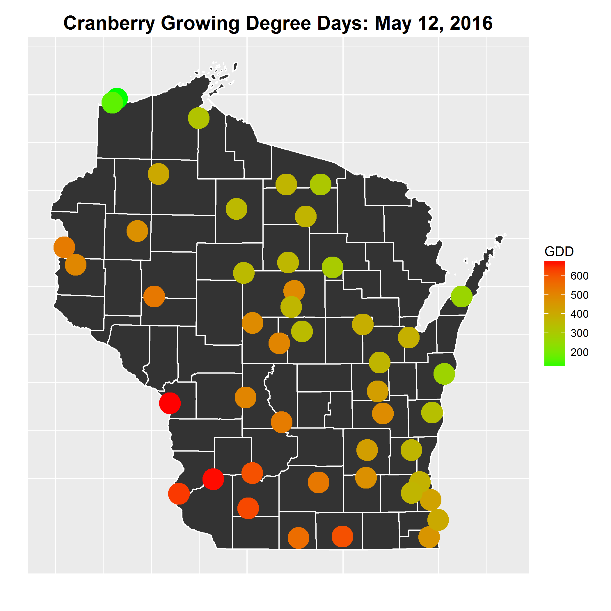 Cranberry Degree-Day Map and Update – Wisconsin Fruit